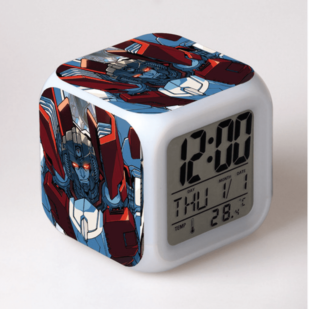LED Alarm Clock Transformers Pattern Creative Desk Table Clock Glowing ...