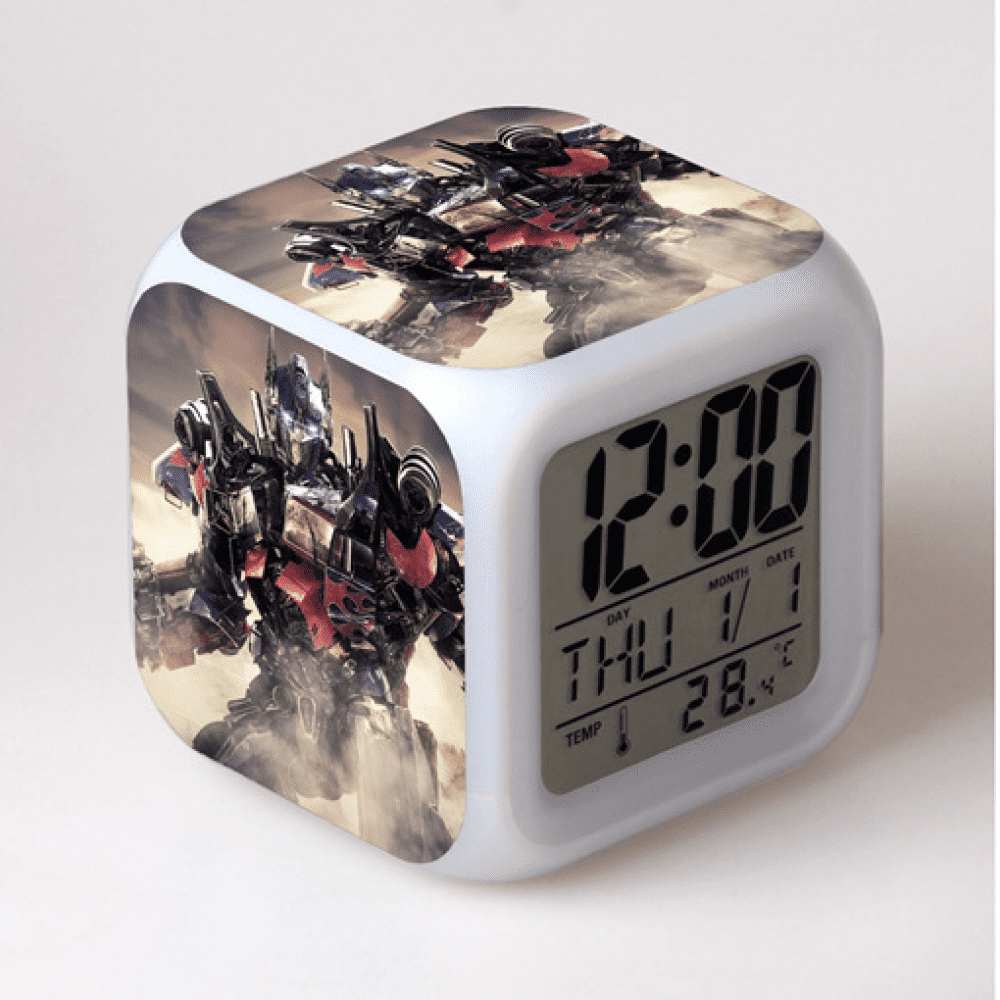 LED Alarm Clock Transformers Pattern Creative Desk Table Clock Glowing ...