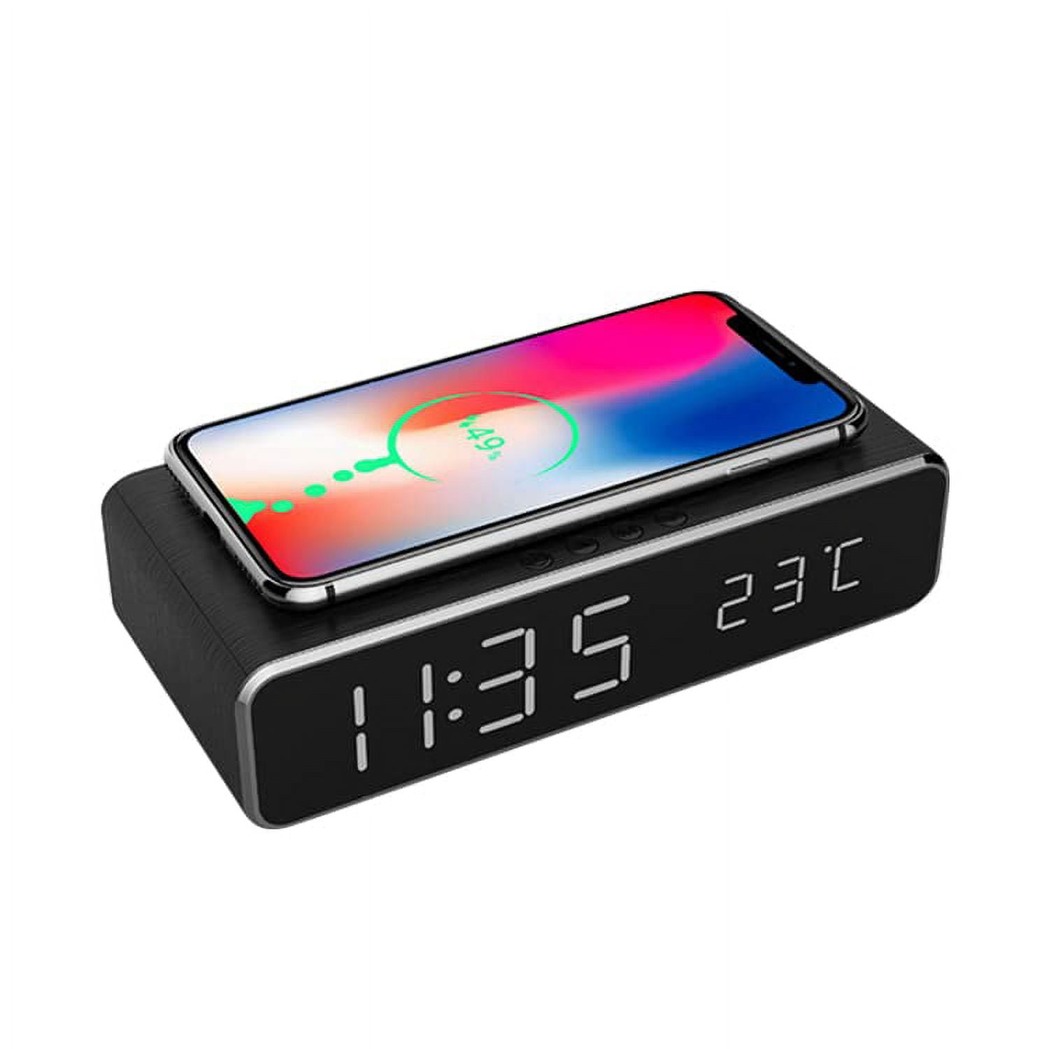 LED Alarm Clock Wireless Charging Qi Certified USB Port Temp Display ...