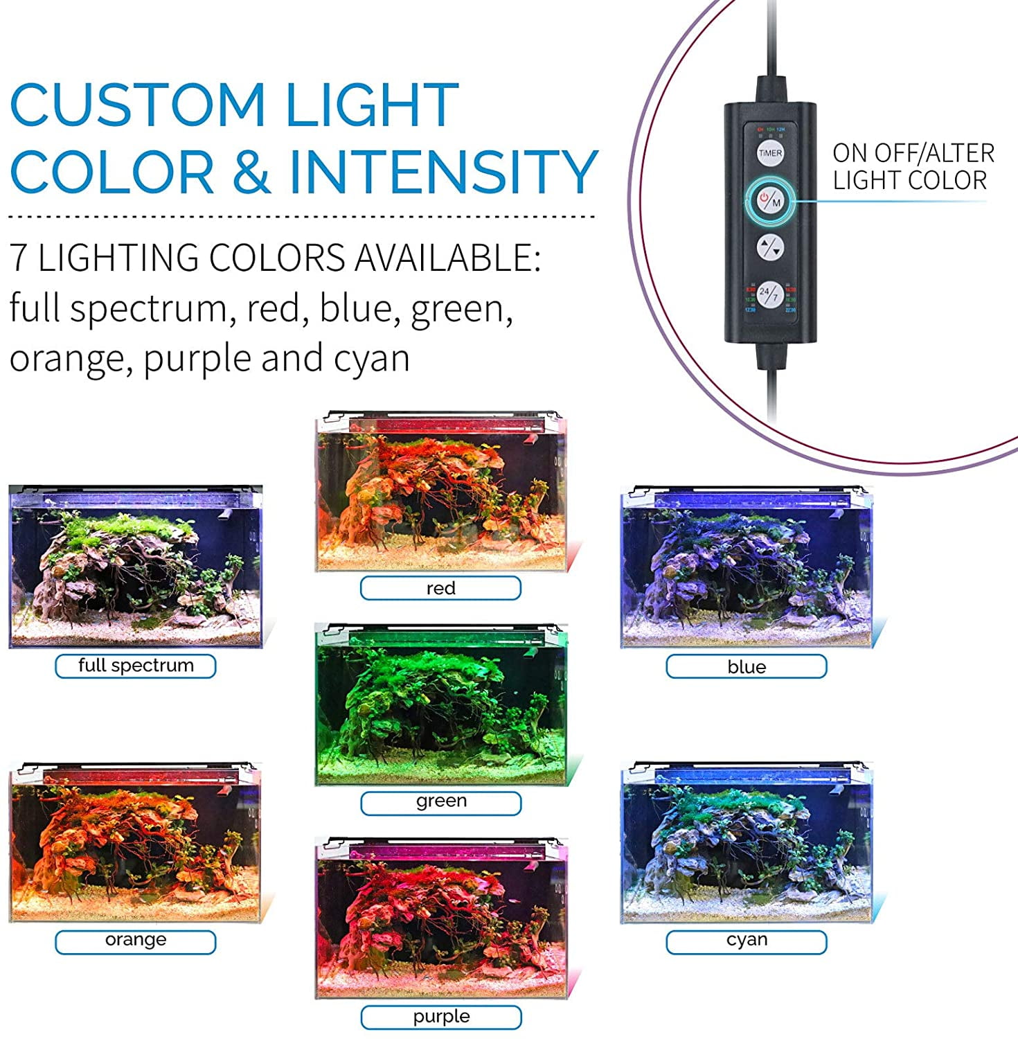 LED Aquarium Light with Timer, Lighting Cycle & Mode, Full Fish Tank ...