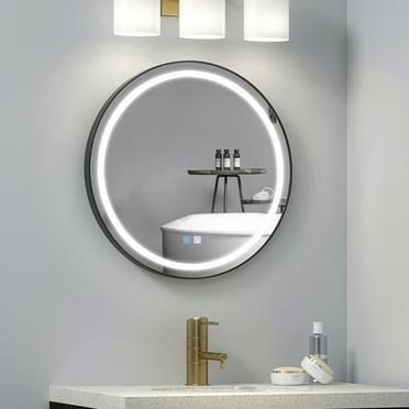 Neutype 59"x35" LED Lighted Round Angle Wall Mounted Bathroom Mirror ...
