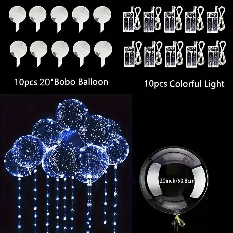 LED Ballons, 10 Pcs 20 inch Clear Light up Balloons with Colorful ...