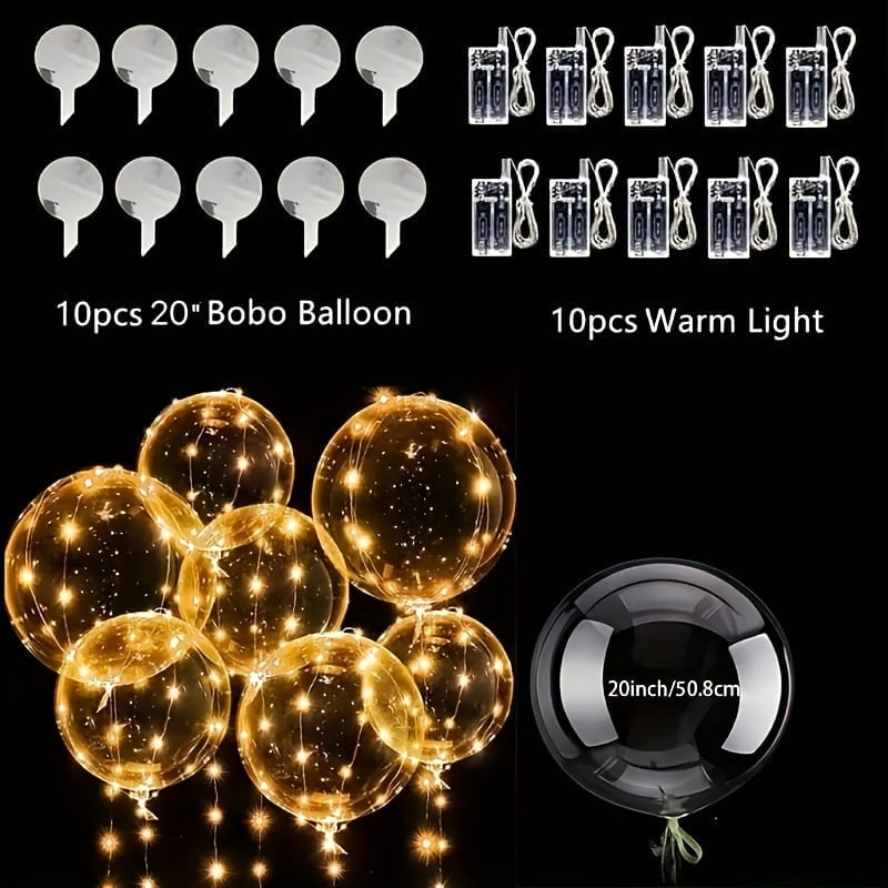 LED Ballons, 10 Pcs 20 inch Clear Light up Balloons with Colorful ...