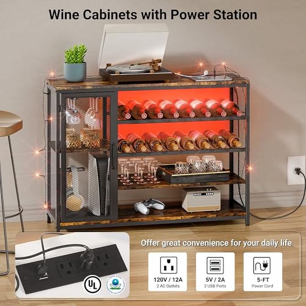 LED Bar Cabinet for Home, Dimmable Wine Bar Cabinet with LED Lights and ...