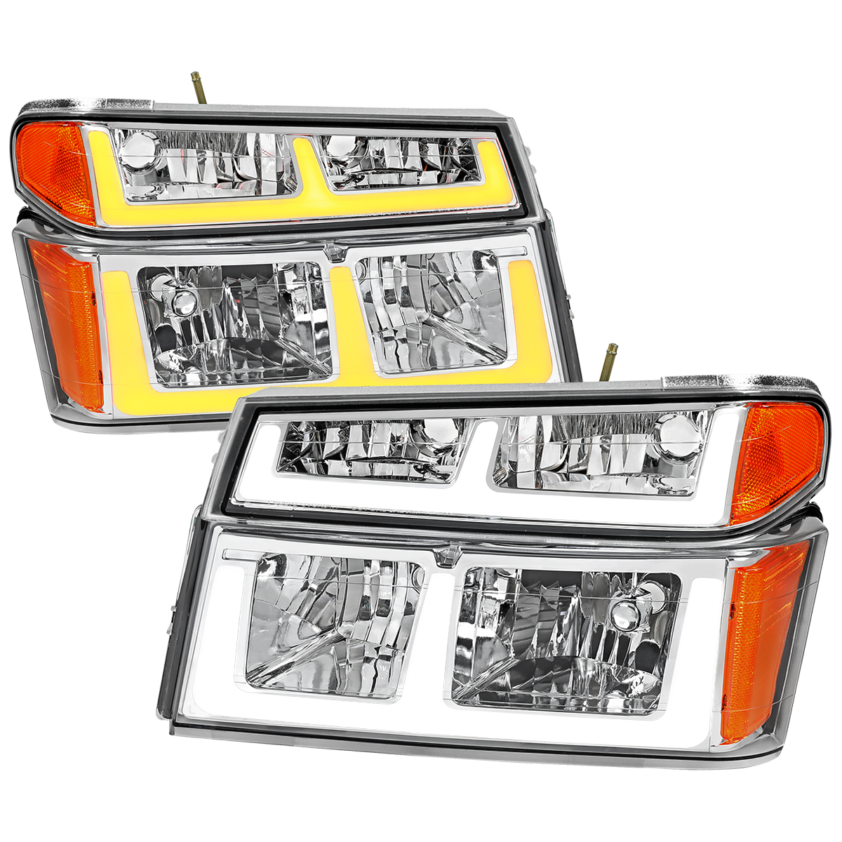 LED Bar Factory Style Headlights w/ Amber Corner Lamp (Chrome Housing ...