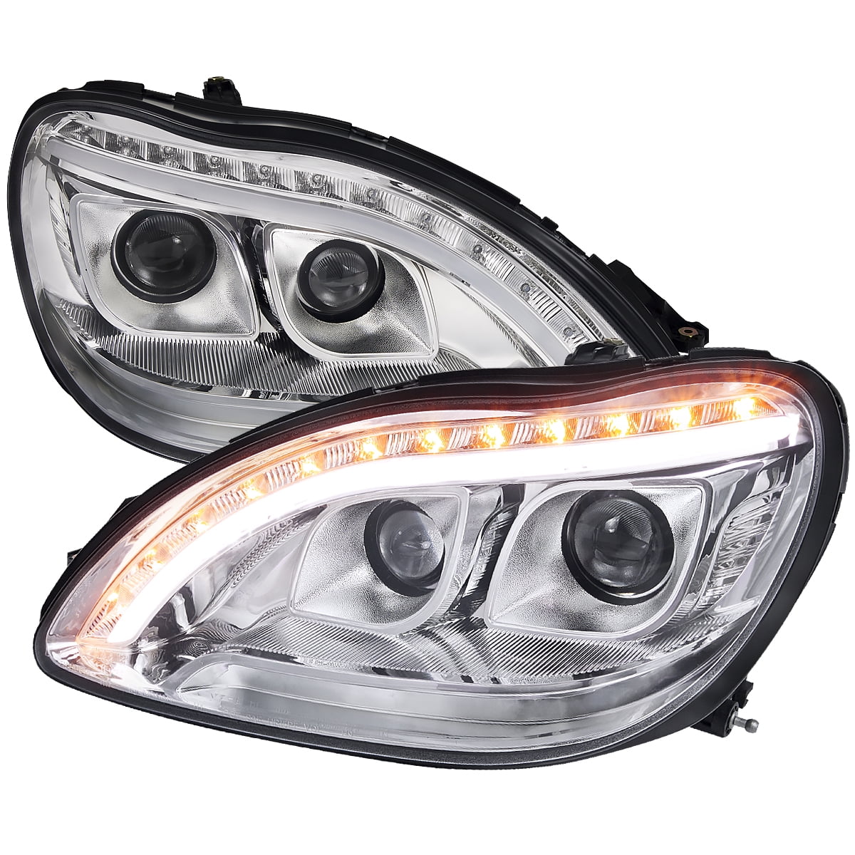LED Bar Projector Headlights w/ LED Turn Signal Lights (Chrome Housing ...