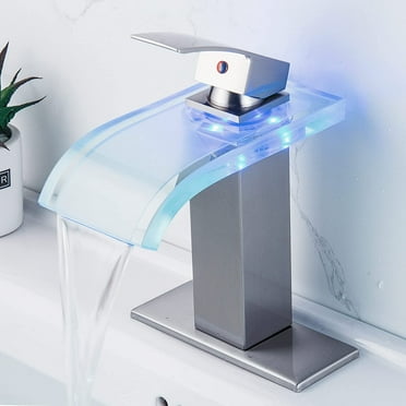 Senlesen LED Bathroom Sink Faucet, Brushed Nickel Waterfall Spout ...