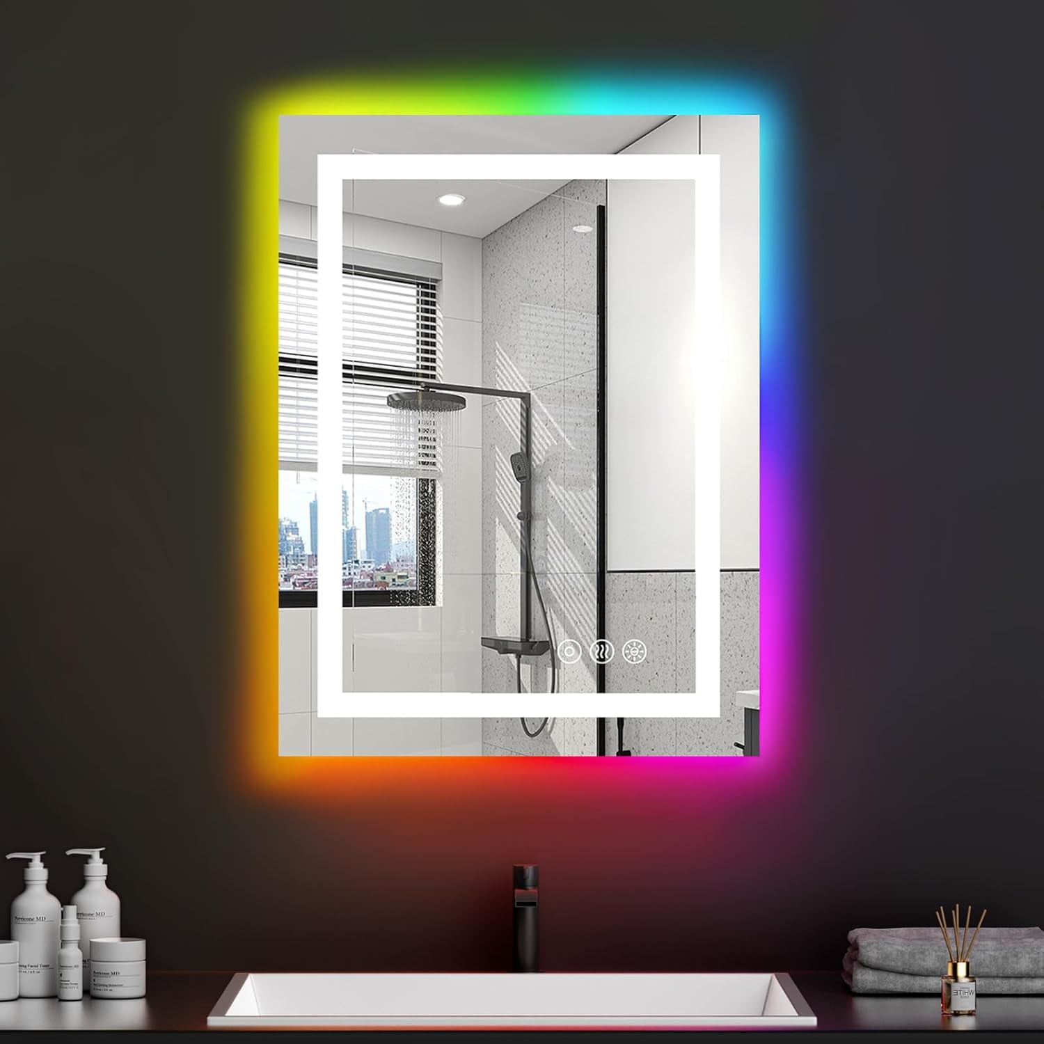 LED Bathroom Mirror,20"X28" RGB Backlit and Front Light Dimmable Wall ...