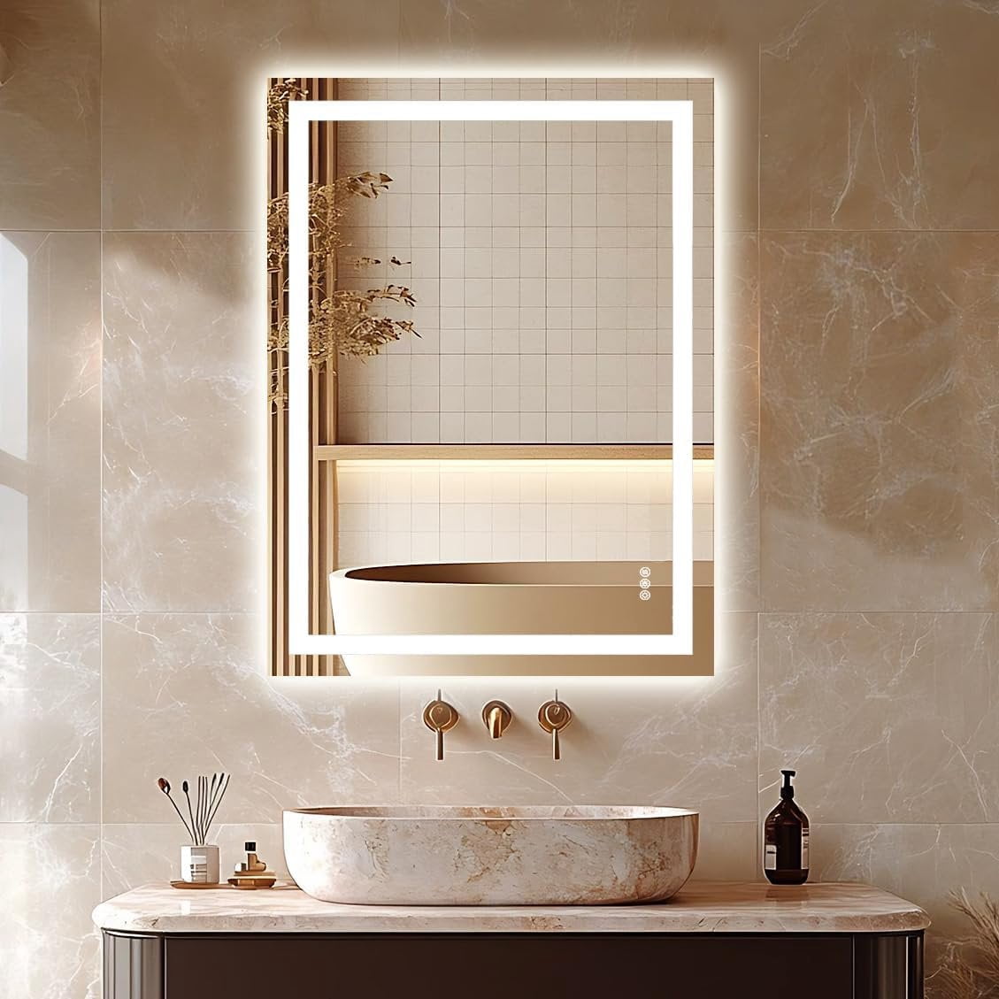 LED Bathroom Mirror 28x36 with Front and Backlight, Wall Mirror ...