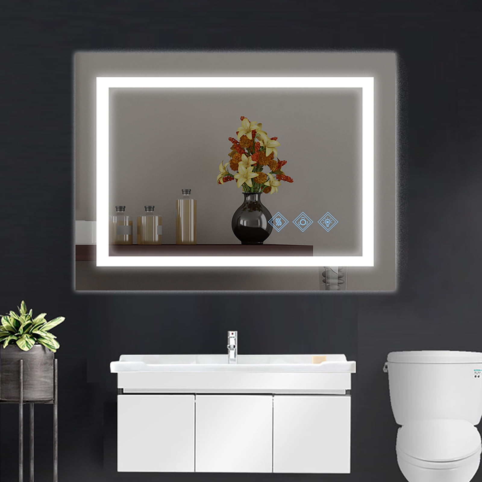 LED Bathroom Mirror 3 Colors Dimmable Hanging Plates Wall Mount Lighted ...