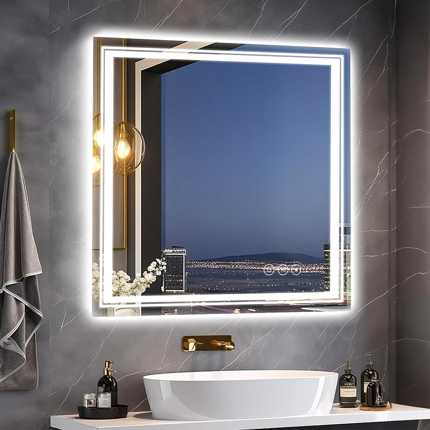 LED Bathroom Mirror 30X36 with Front and Backlight Dimmable CRI90 ...