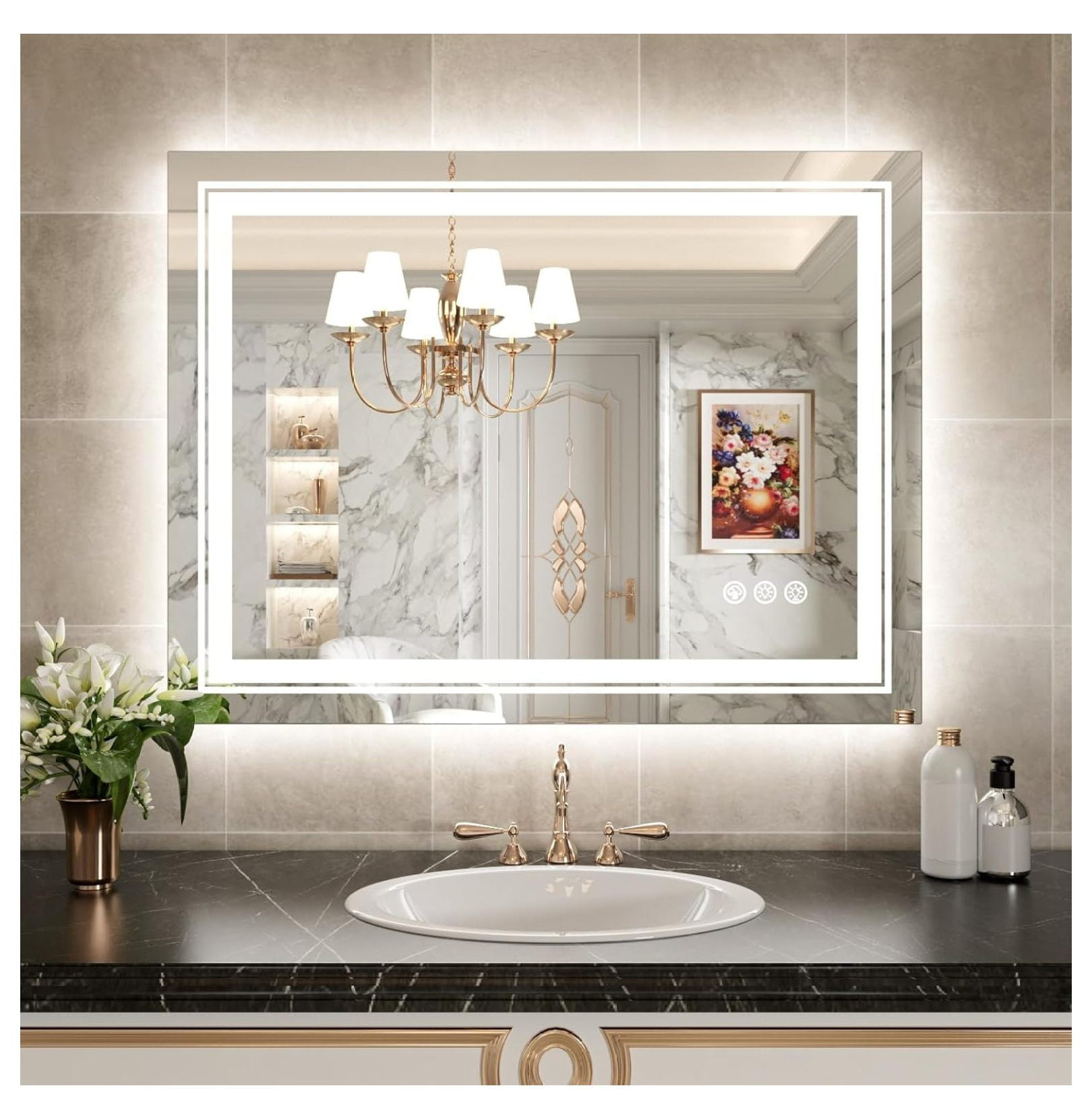 LED Bathroom Mirror 40"x36" with RGB Backlit and Front Light, Stepless ...