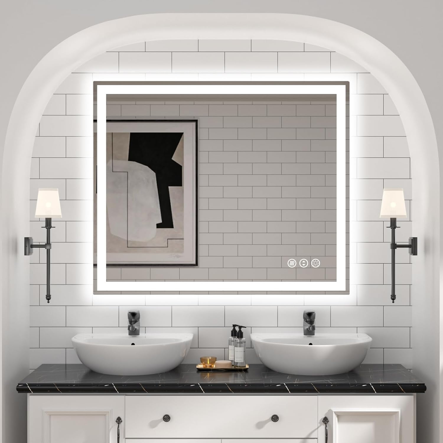 LED Bathroom Mirror, 48"X40" with Front and Backlit, Anti-Fog, Bathroom ...