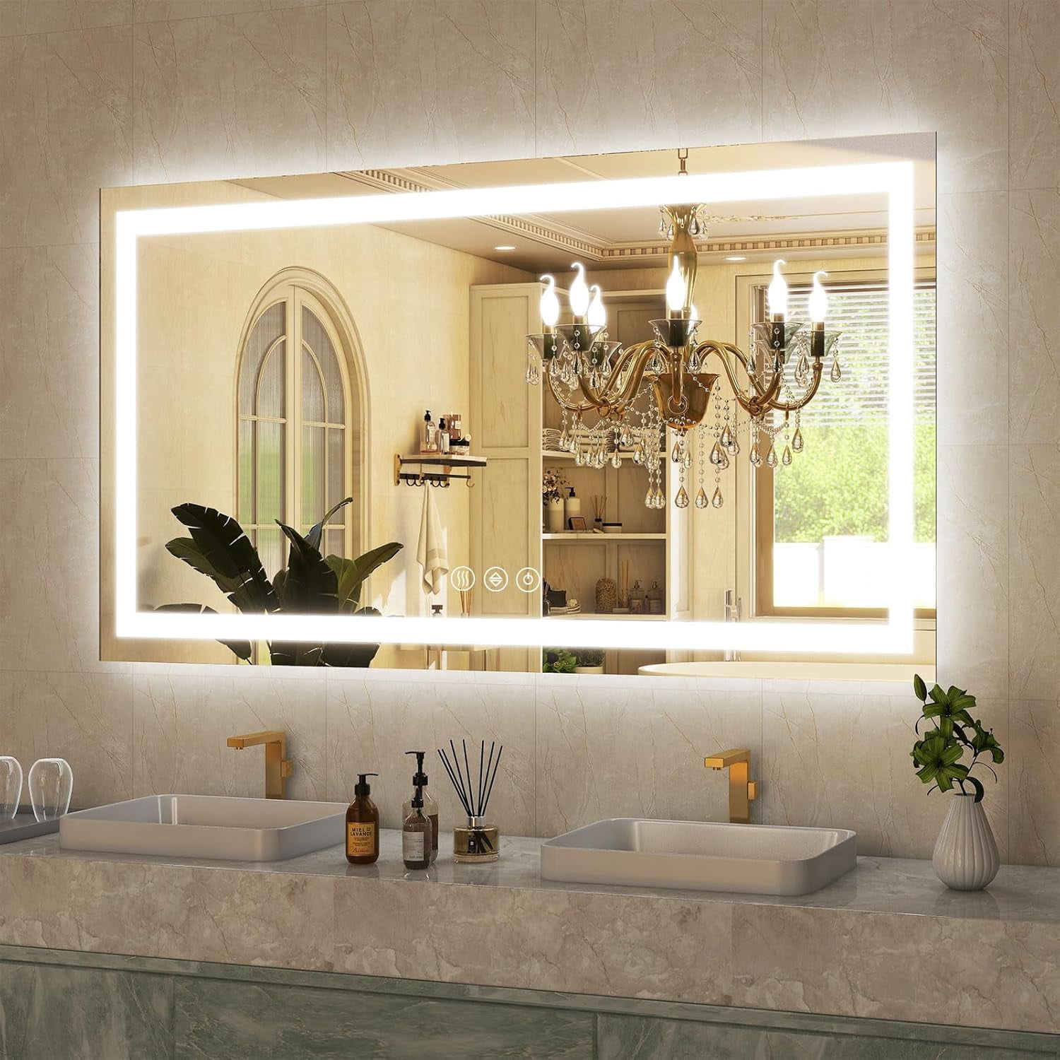 LED Bathroom Mirror - 48"x32" Anti-Fog Lighted Wall Mirrors with Memory Function, Dimmable ...