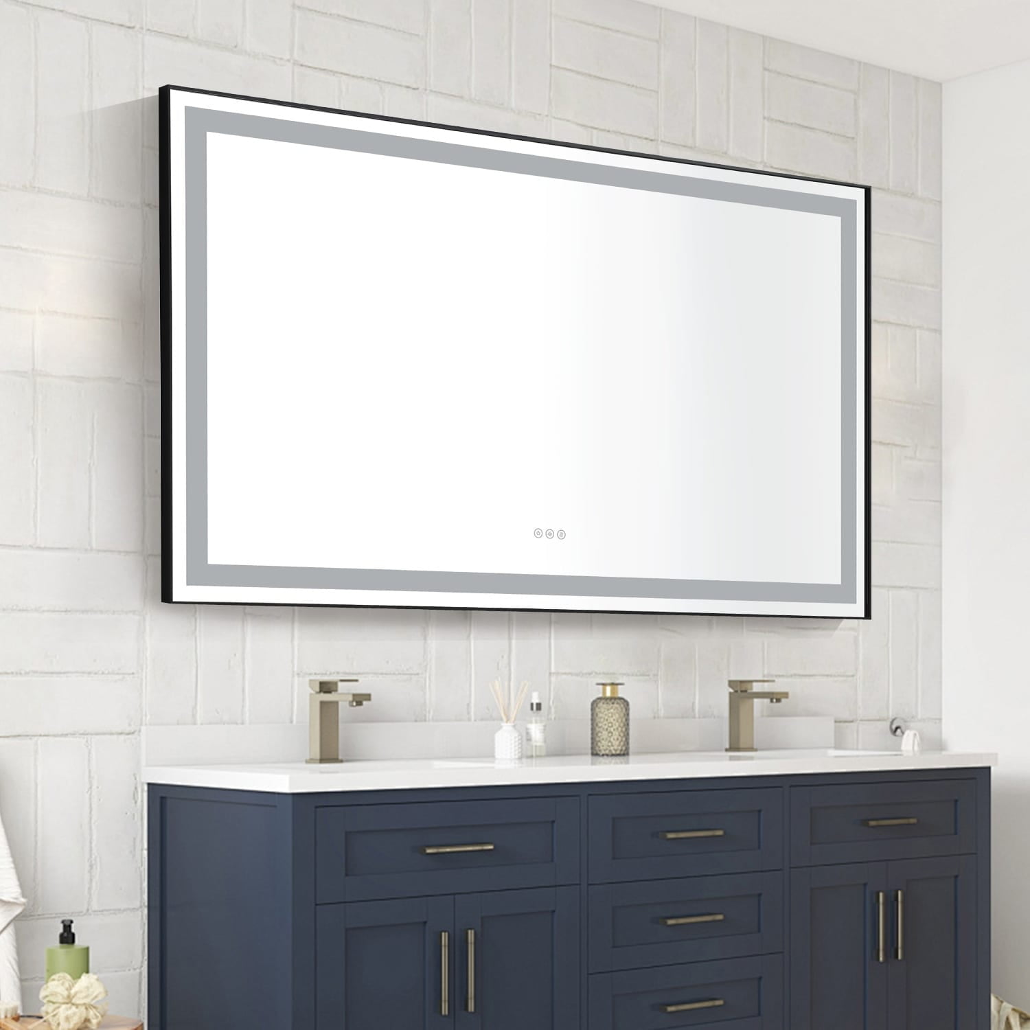 LED Bathroom Mirror,Anti-Fog,Lighted Framed Bathroom Vanity Mirror for ...