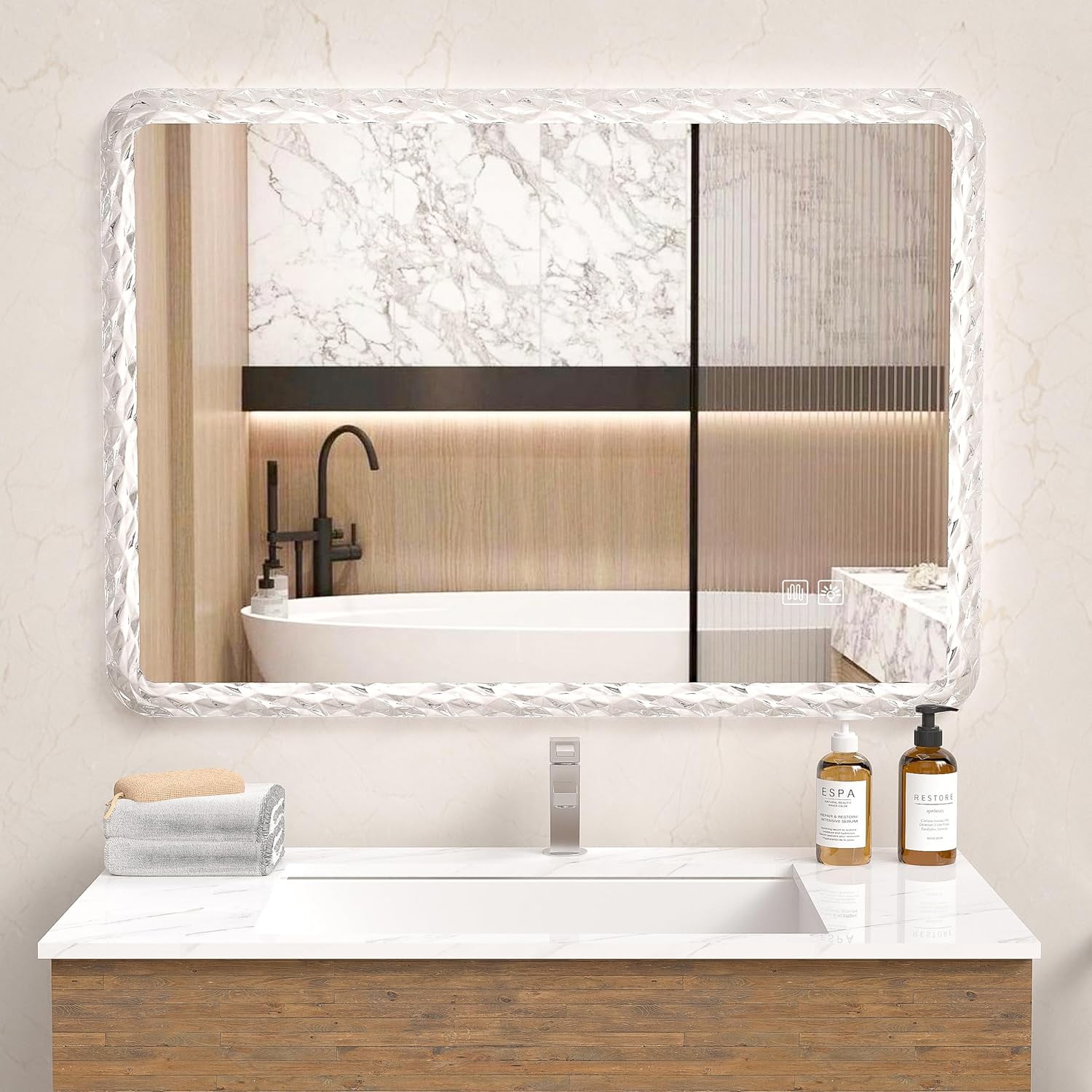 LED Bathroom Mirror with Crystal Acrylic Frame, Gorgeous Vanity Mirror ...