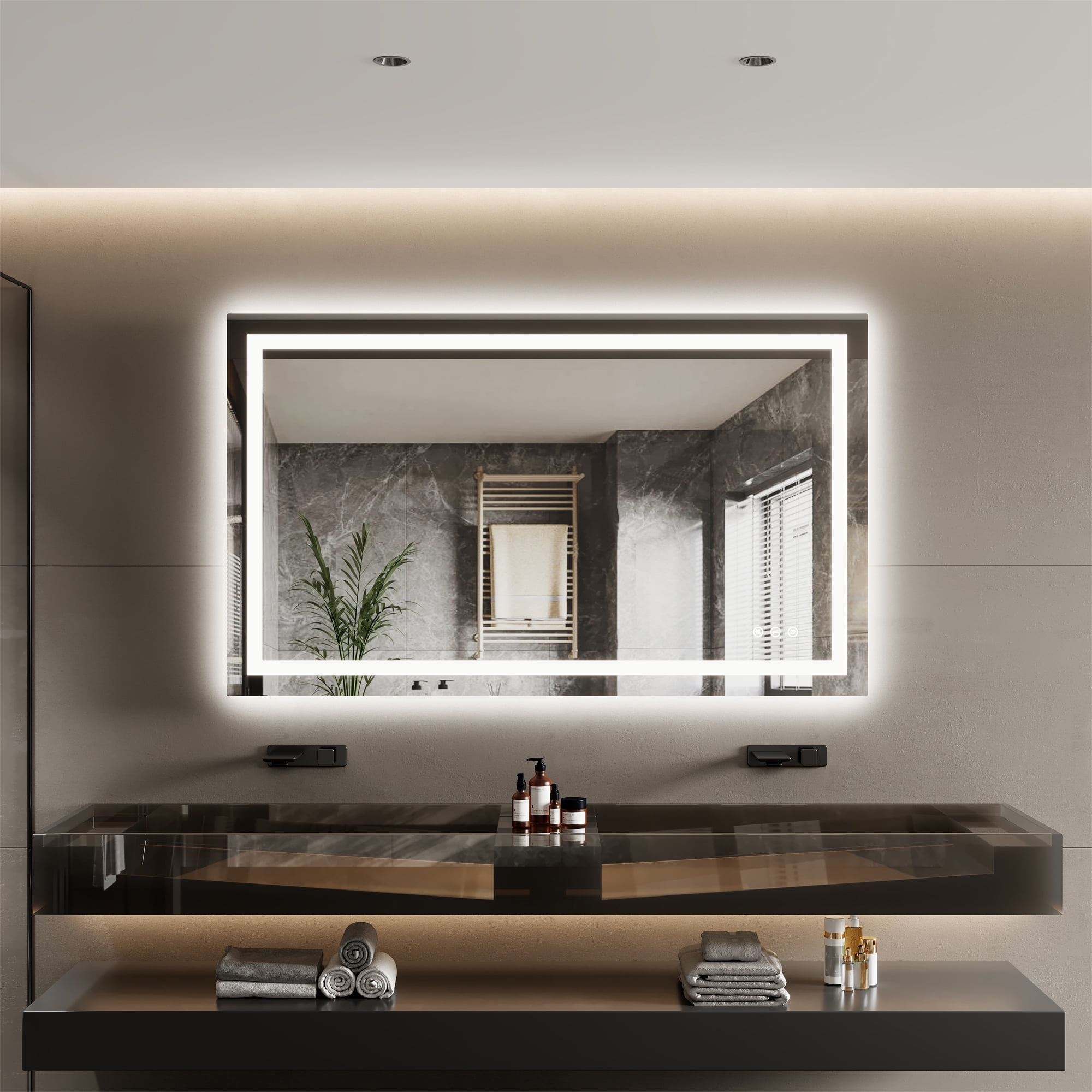 LED Bathroom Mirror - Dual Front & Back Lighting, Anti-Fog, 3 Color ...