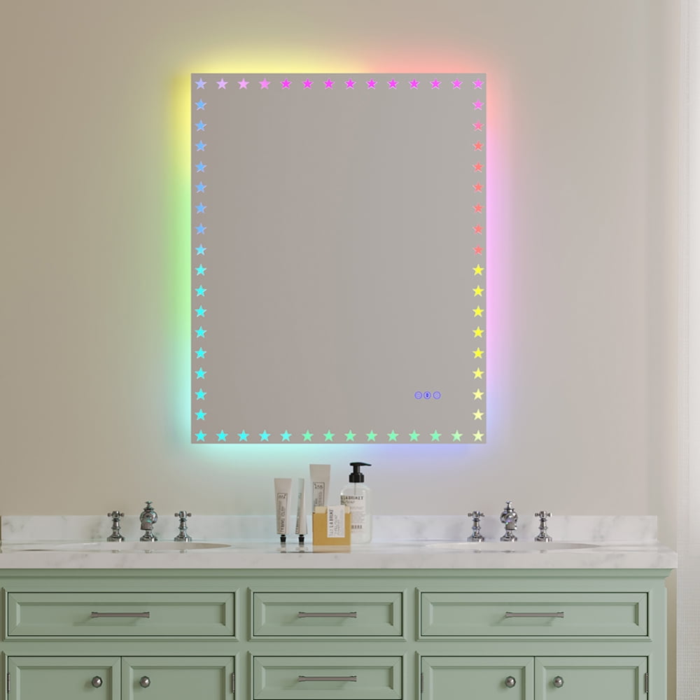LED Bathroom Mirror, RGB Backlight Front Lighted Anti-Fog Dimmable Wall ...