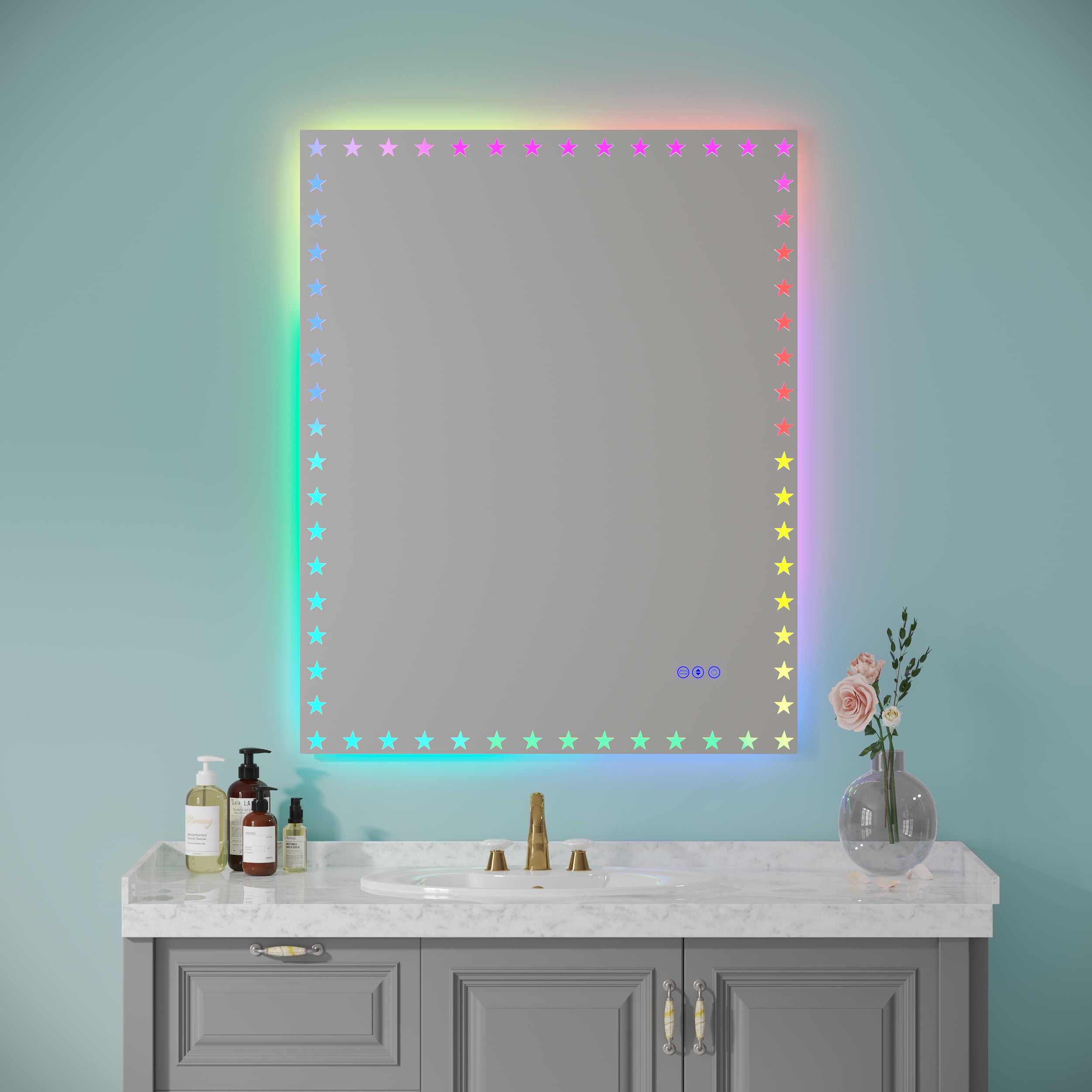 LED Bathroom Mirror RGB Backlight Front Lighted Anti-Fog Dimmable Wall ...