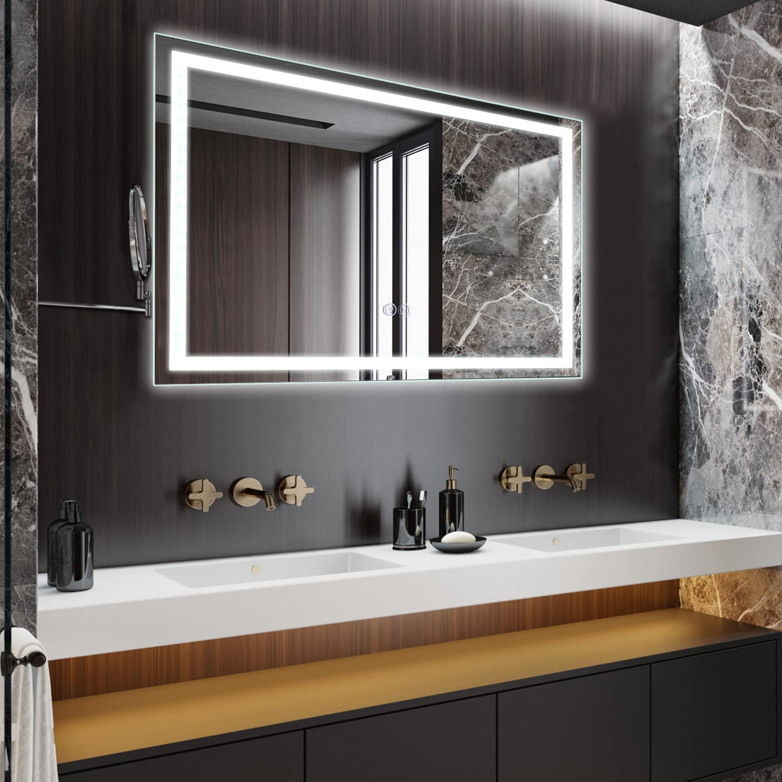 LED Bathroom Mirror with Front and Backlight, Large Dimmable Wall ...