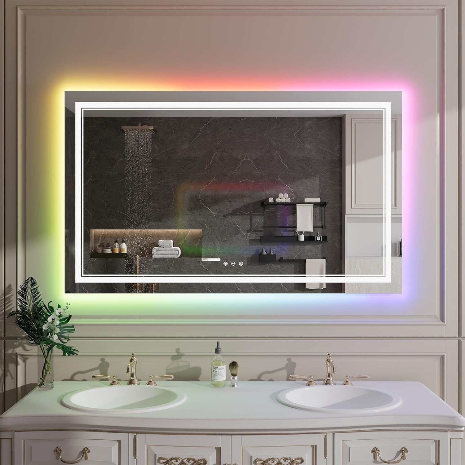 LED Bathroom Mirror with RGB Backlight, Anti-Fog & Dimmable Light Modes ...