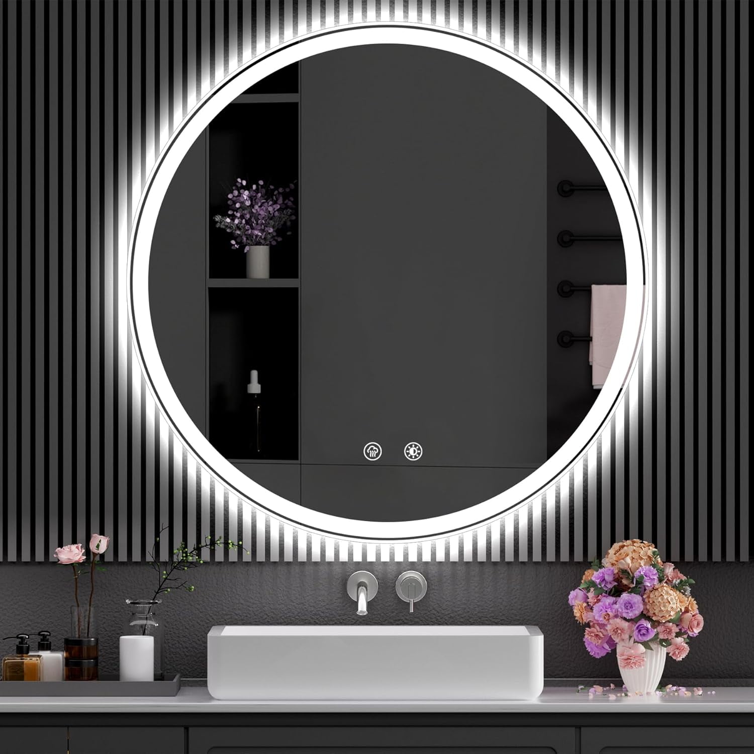 LED Bathroom Mirror32’’ Round Vanity Mirror led Lighte Anti-Fog ...