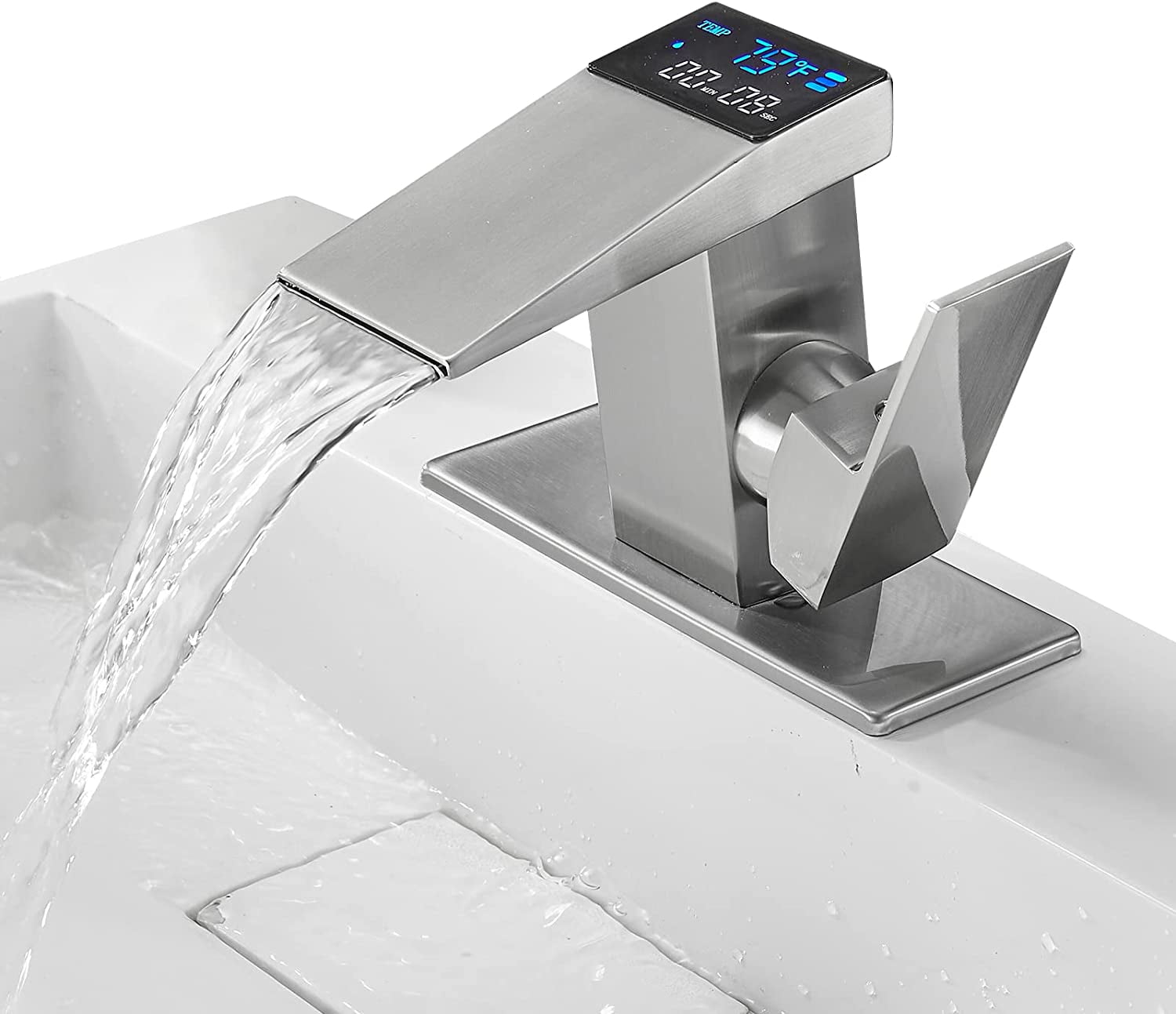 LED Bathroom Sink Faucet 1 Hole 1 Handle Faucet Waterfall Temperature ...