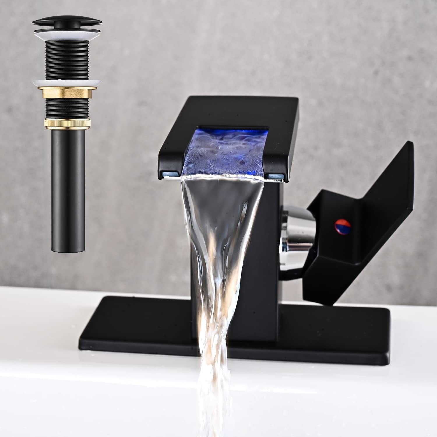 LED Bathroom Sink Faucet, Matte Black Waterfall Single Hole Handle ...