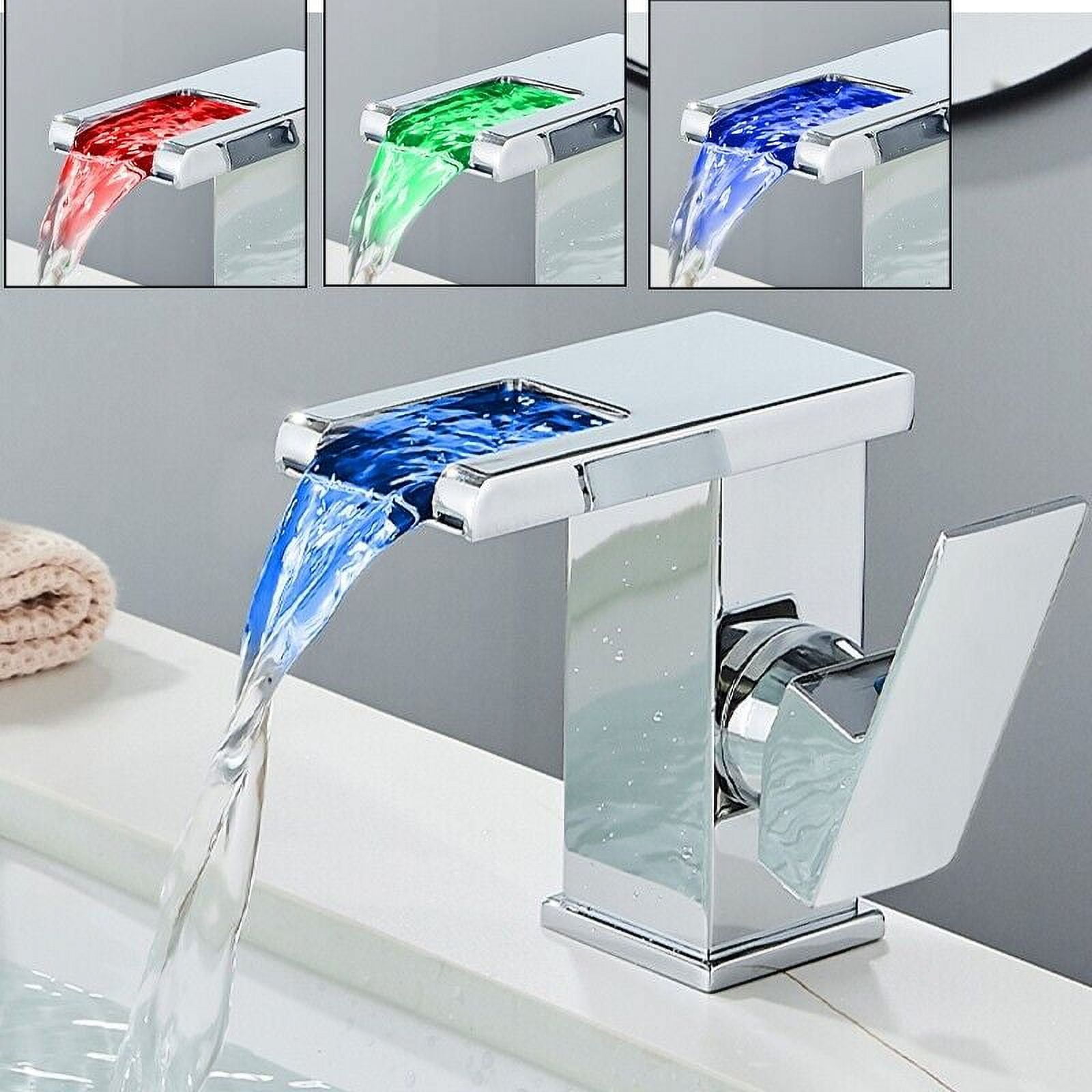 LED Bathroom Sink Faucet Waterfall Single Hole Vanity Faucet Vessel ...