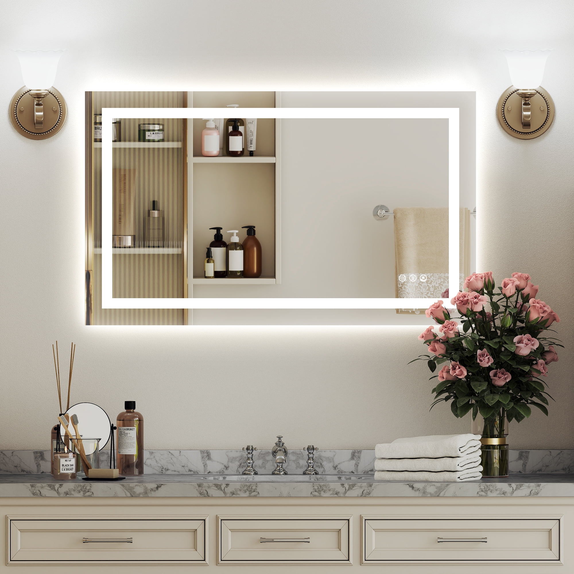 LED Bathroom Vanity Mirror with Front & Back Lights, Anti-Fog, Dimmable ...