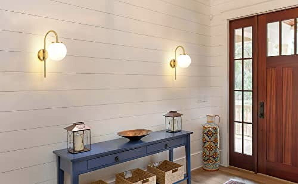 LED Battery Operated Wall Sconce Fixture Set of 2, Modern Globe Glass ...