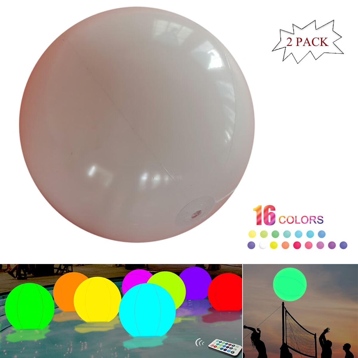 LED Beach Ball Toy w/ 16 Colors Lights, 16in Inflatable Light up ...