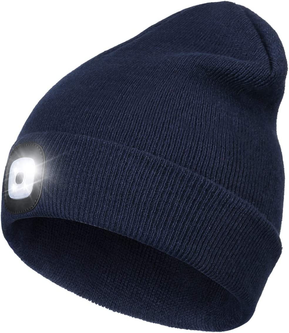 LED Beanie Hat with Headlamp, Unisex 4 LED Knitted Cap Flashlight Head ...