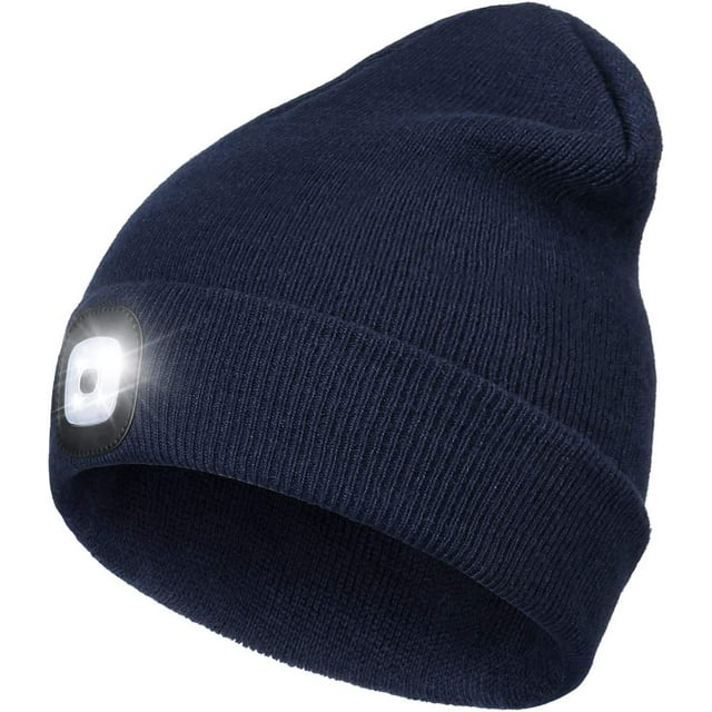 LED Beanie Hat with Headlamp, Unisex 4 LED Knitted Cap Flashlight Head ...