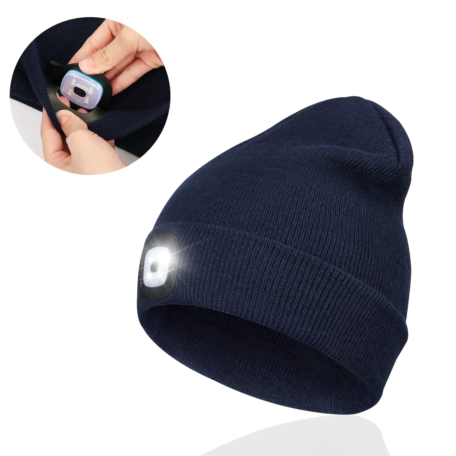 LED Beanie Hat with Headlight, Unisex USB Rechargeable 4 LED Knitted ...