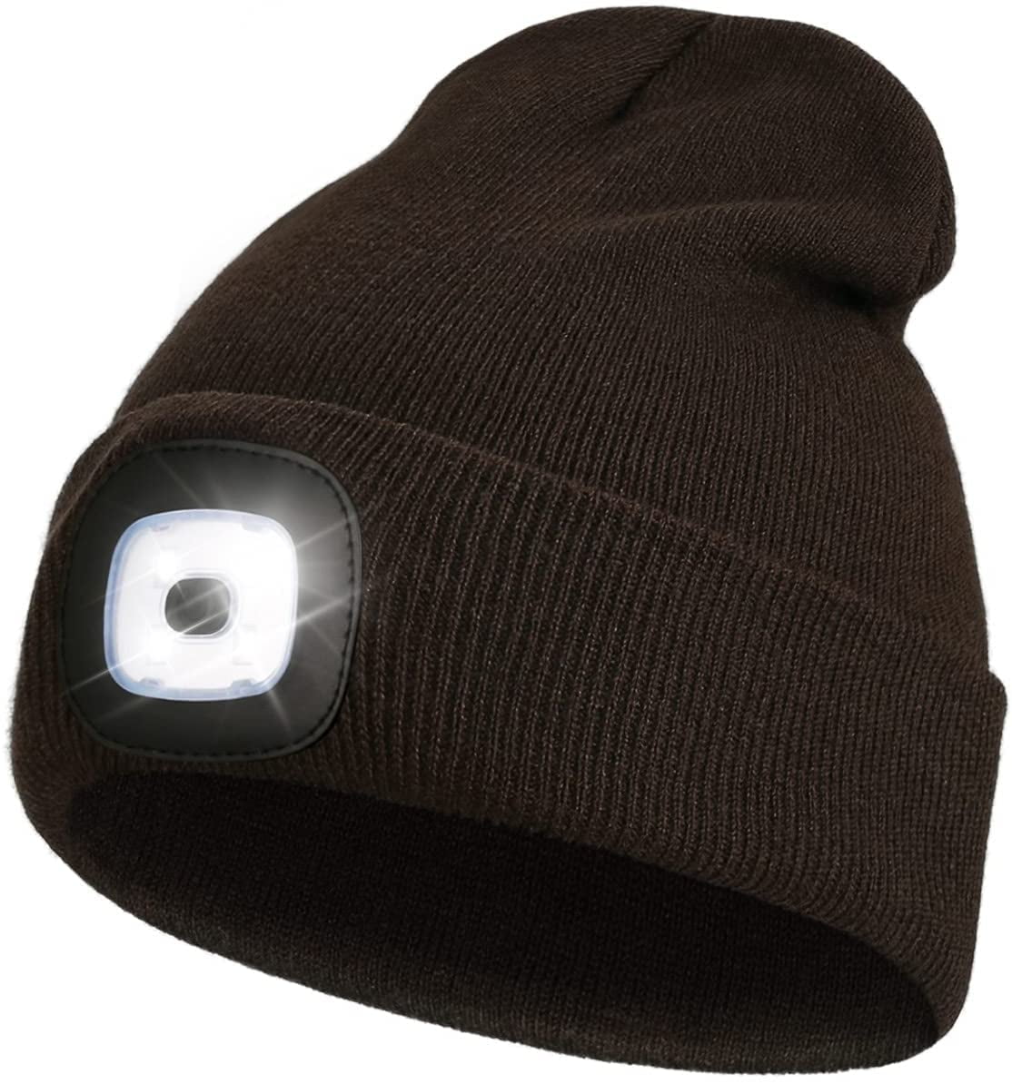 LED Beanie with Light, Unisex USB Rechargeable Hands Free 4 LED ...
