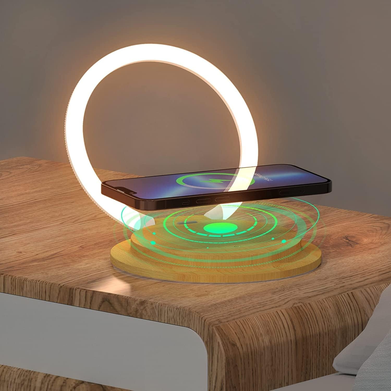 LED Bedroom Lamp with wireless charger, Modern Bedside Lamps Touch ...