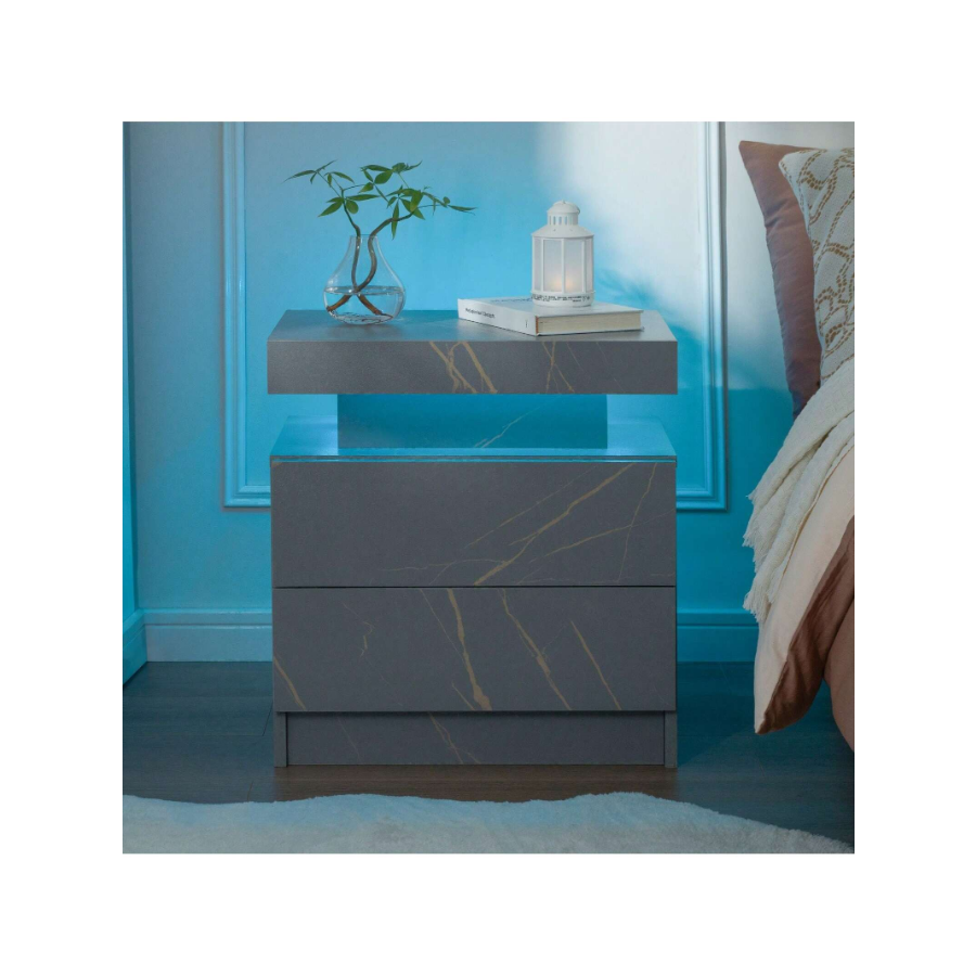 LED Bedside Table For Bedroom Modern Night Stand With 2 Wood Drawers ...