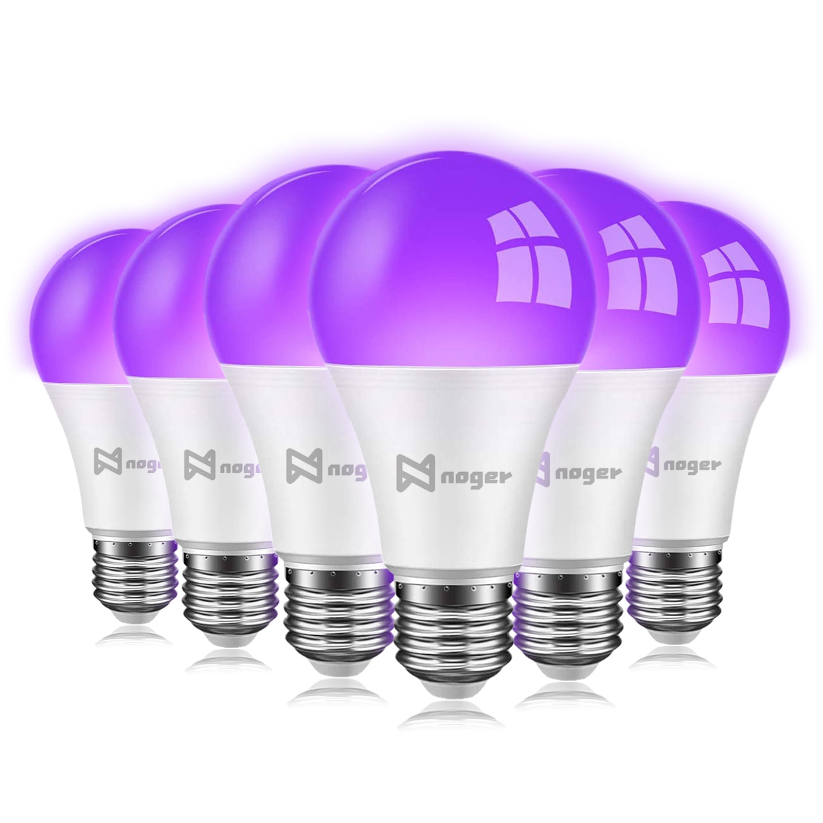 Noger LED Black Light Bulbs, 9W, A19 Shape, E26 Base, 380-400nm UV ...