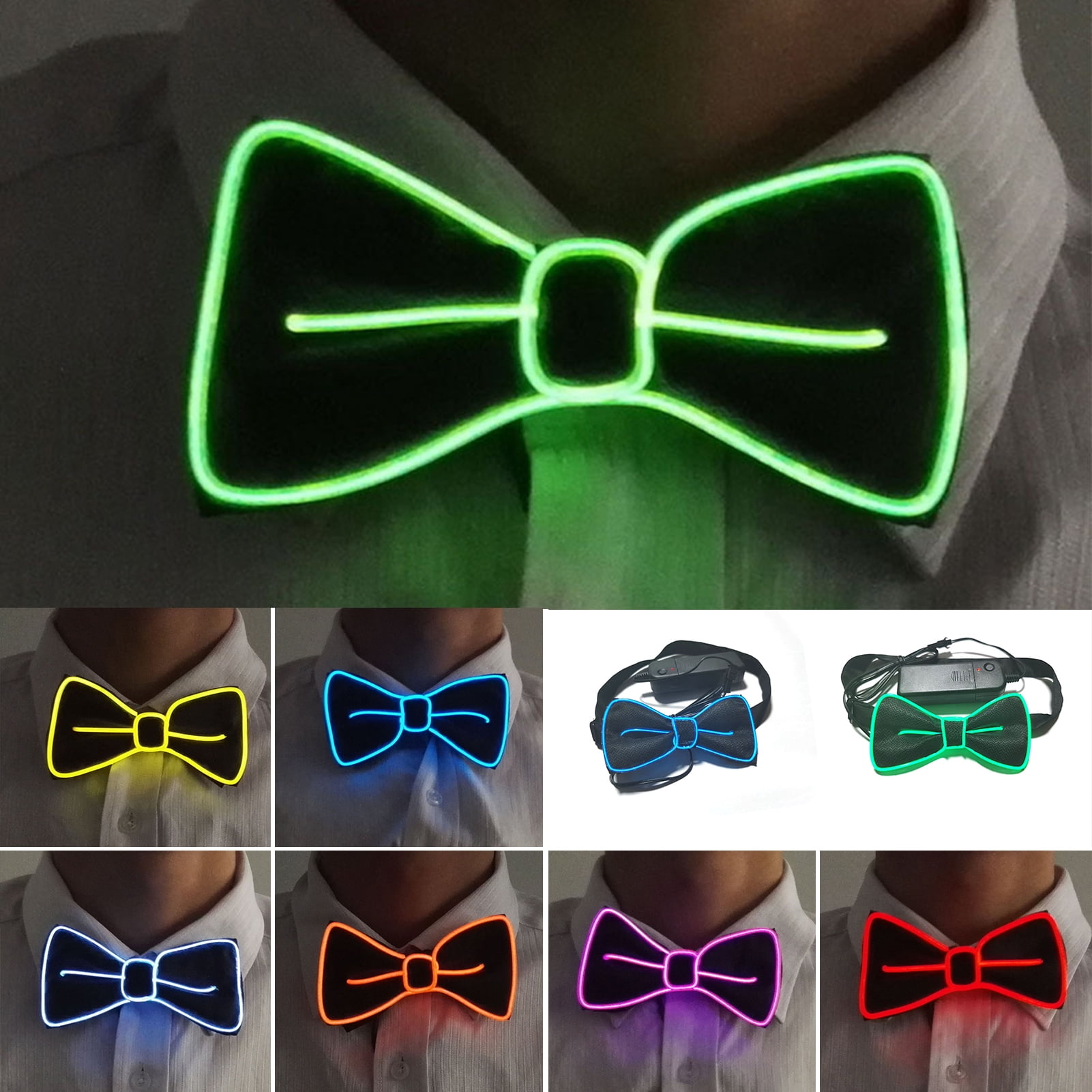 LED Bow Tie Glow in The Dark Adjustable Button Various Light Modes for ...