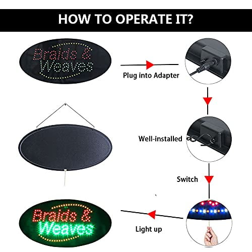 LED Braids and Weaves Sign for Business, Super Bright LED Open Sign for ...
