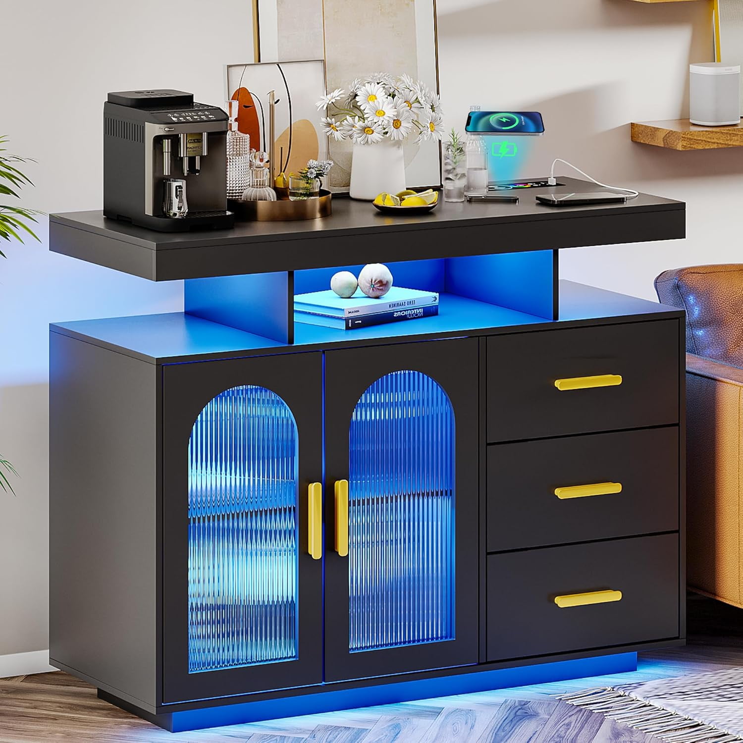 LED Buffet Cabinet with Wirelesss Charging Station 40", Modern ...
