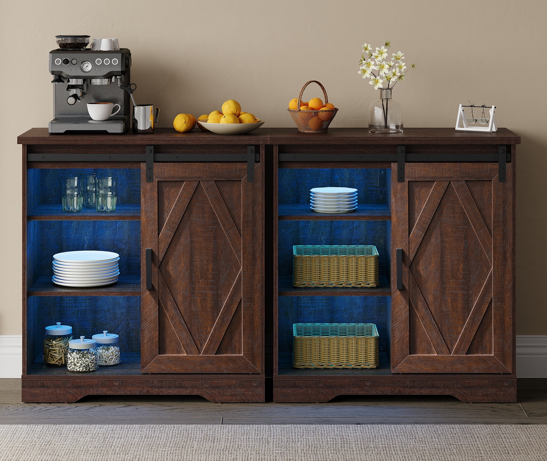 LED Buffets & Sideboards Buffet Table 2 in 1 Bar Cabinet with 2 Doors ...