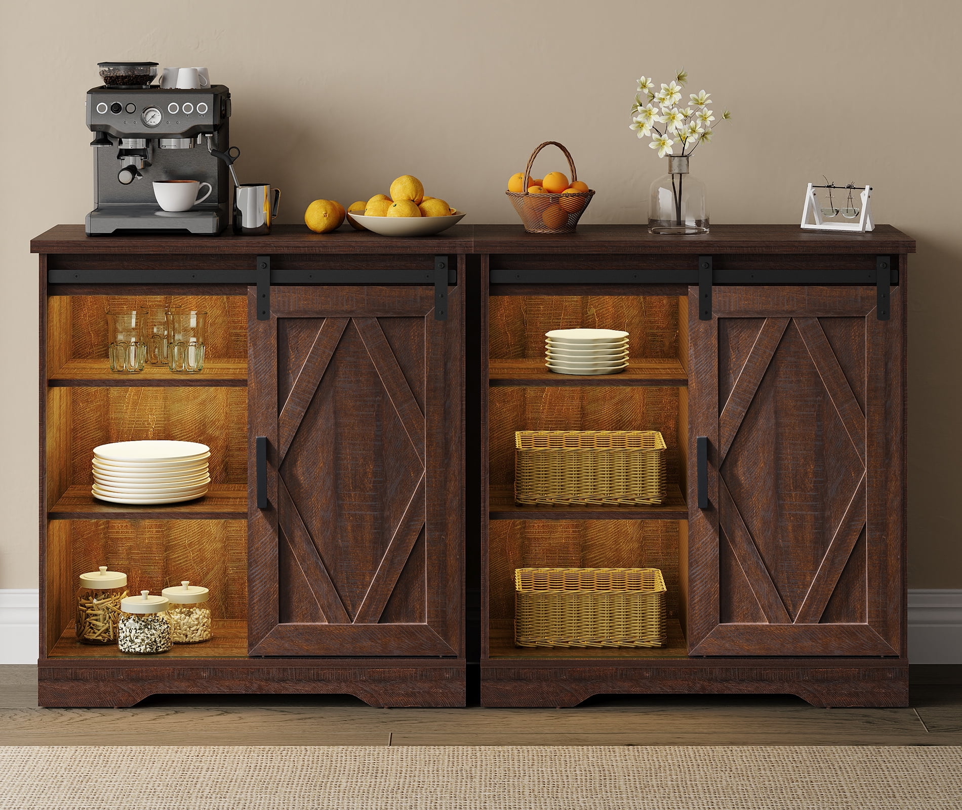 LED Buffets & Sideboards Buffet Table 2 in 1 Bar Cabinet with 2 Doors ...