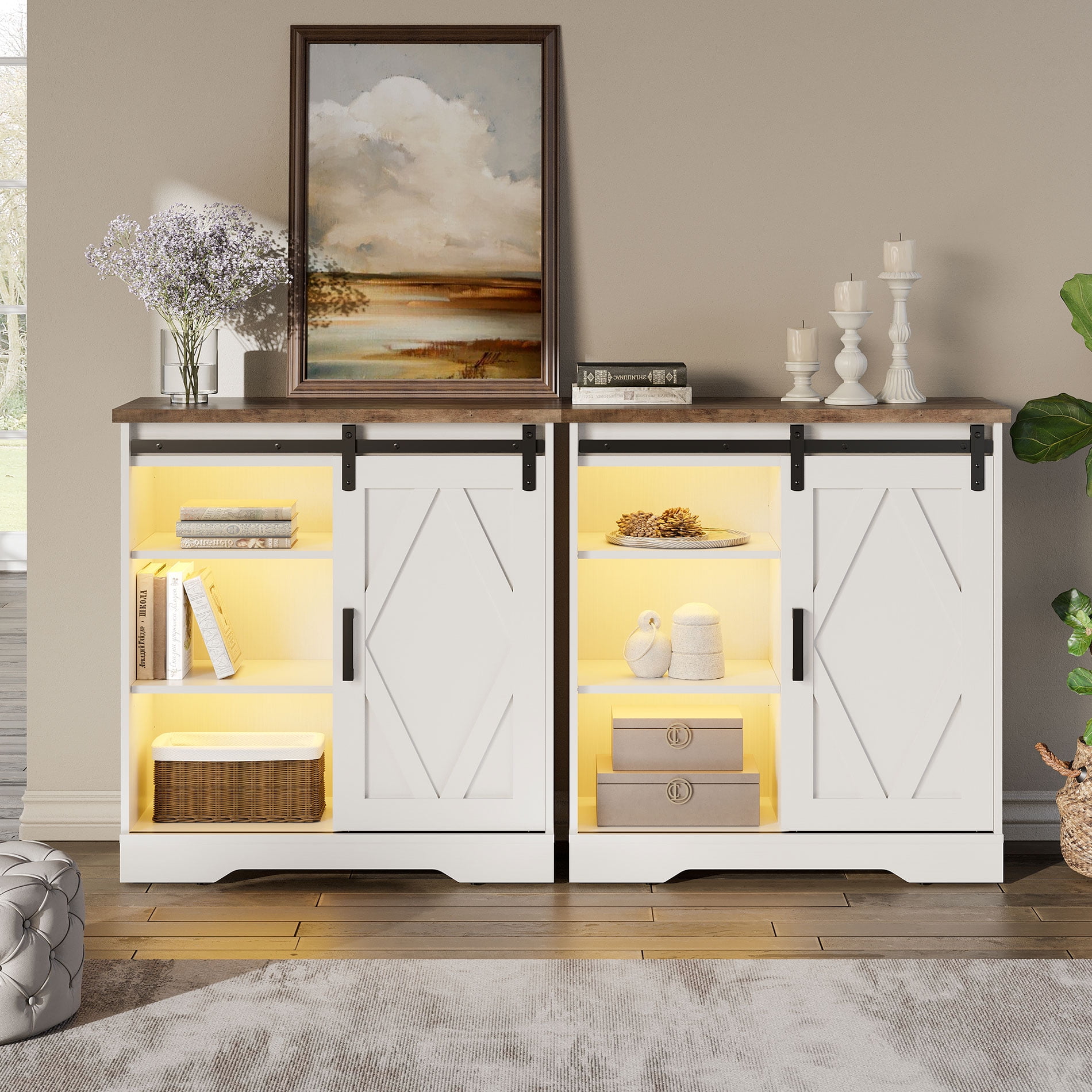 LED Buffets & Sideboards Buffet Table 2 in 1 Bar Cabinet with 2 Doors ...