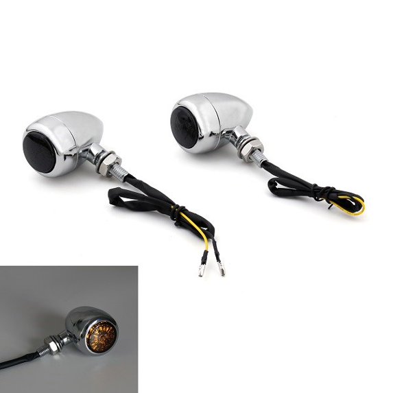 LED Bullet Turn Signals Indicators For Harley Chopper Cafe Racer Chrome ...