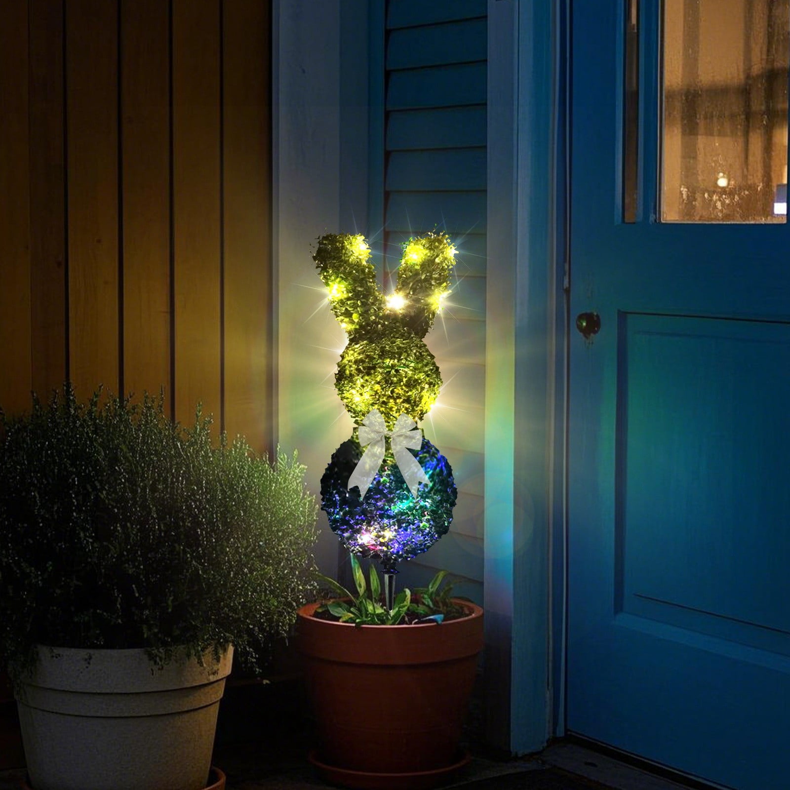 (LED)Bunny Topiary Outdoor, Artificial Bunny-Shaped Topiary Tree Pot ...