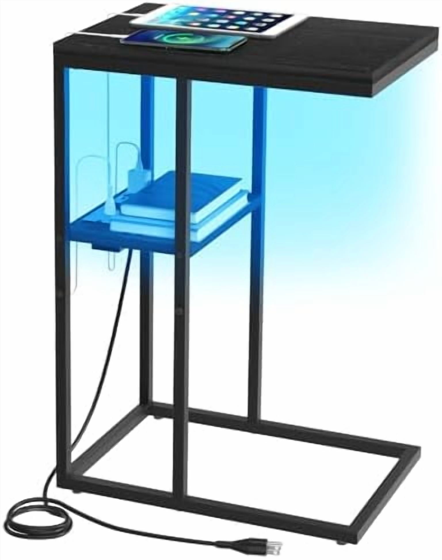LED C Shaped End Table with Charging Station, Small Side Tables for ...