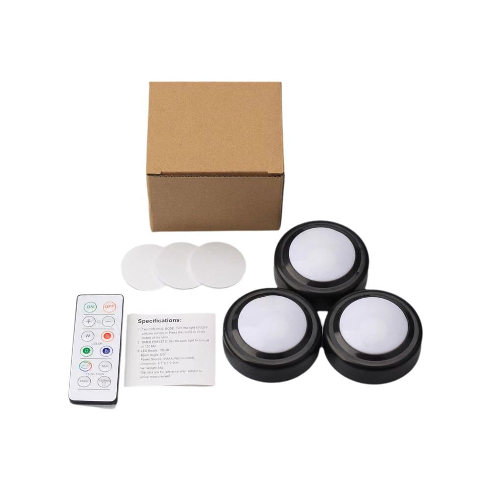 LED Cabinet Light RGB Puck Lamp Remote Control Battery Powered Dimmable ...