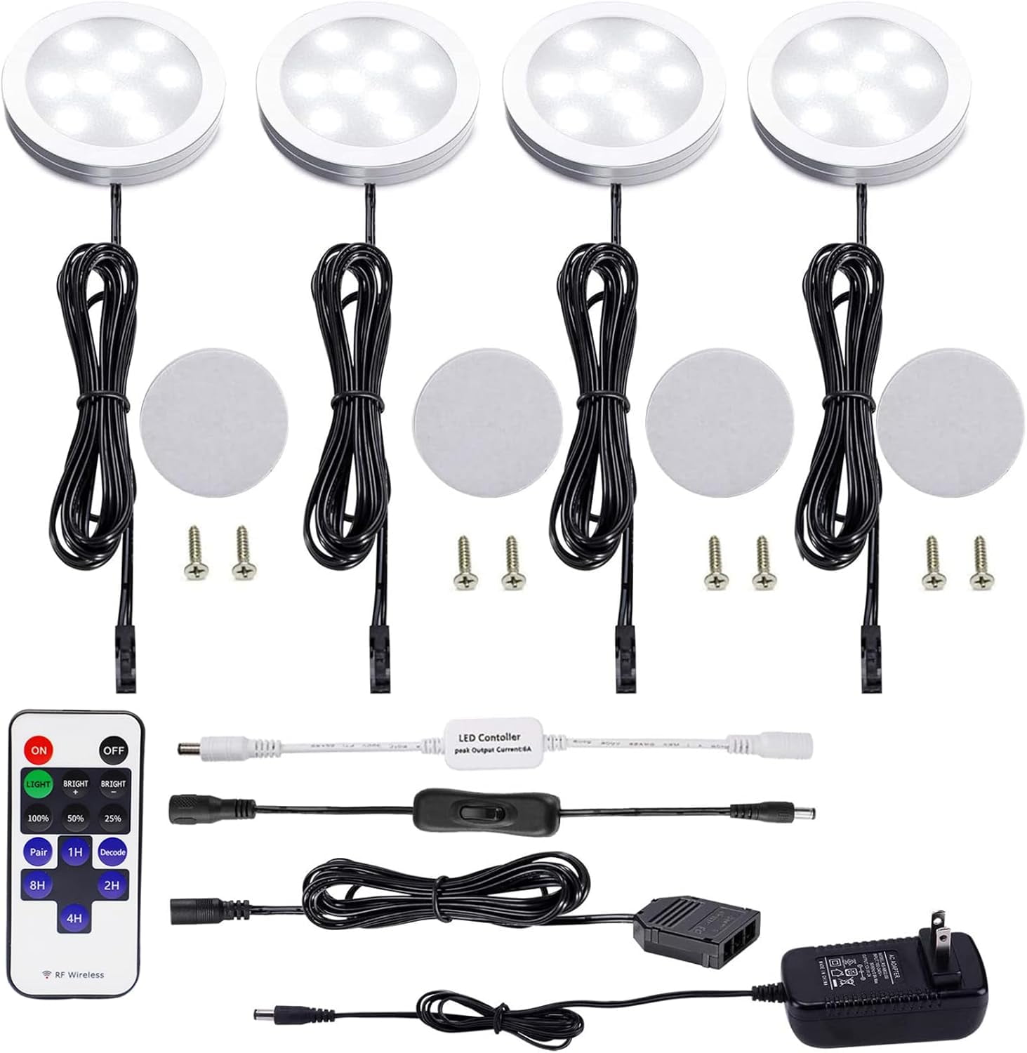 LED Under Cabinet Lighting Kit 4 Packs of 12V Puck Lights with RF ...